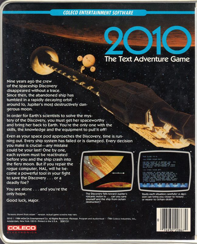 2010: The Text Adventure Game cover or packaging material - MobyGames