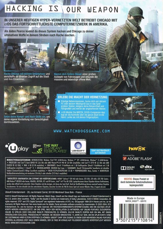 Watch_Dogs cover or packaging material - MobyGames
