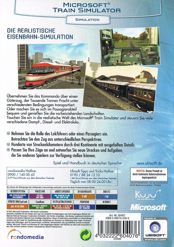 Microsoft Train Simulator cover or packaging material - MobyGames