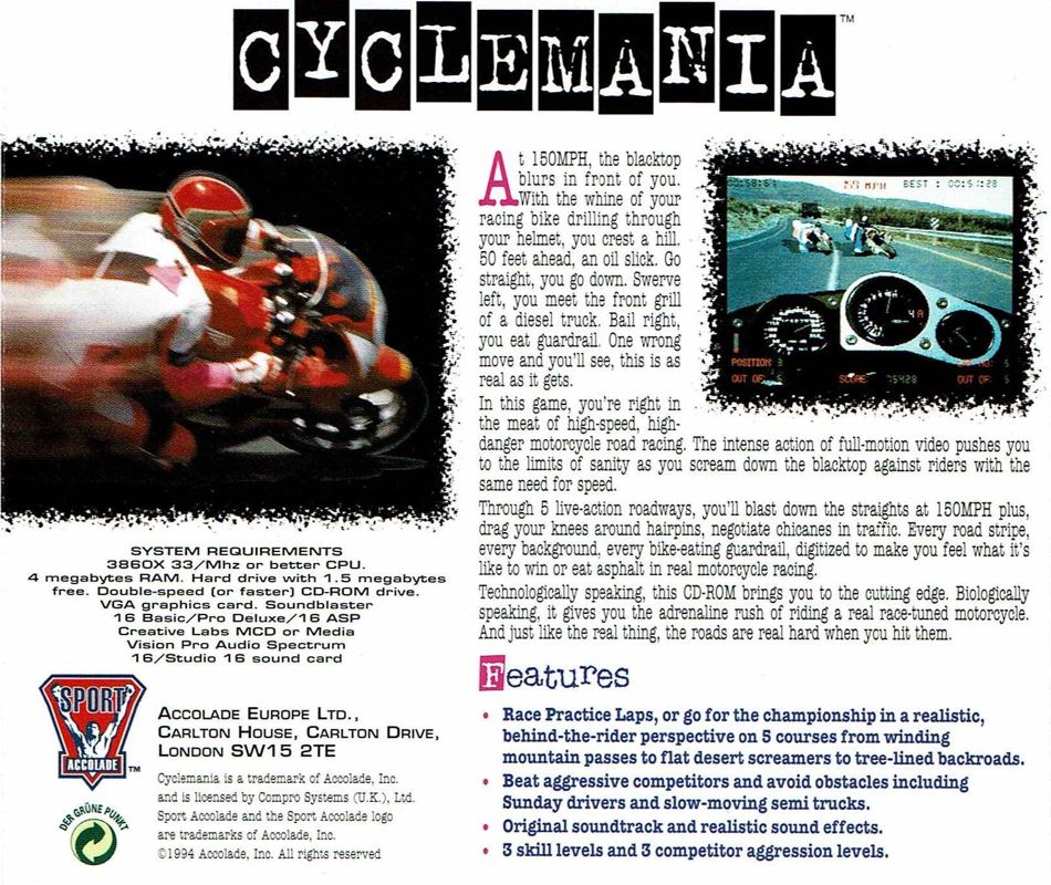 Cyclemania cover or packaging material - MobyGames