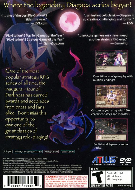 Disgaea: Hour of Darkness cover or packaging material - MobyGames