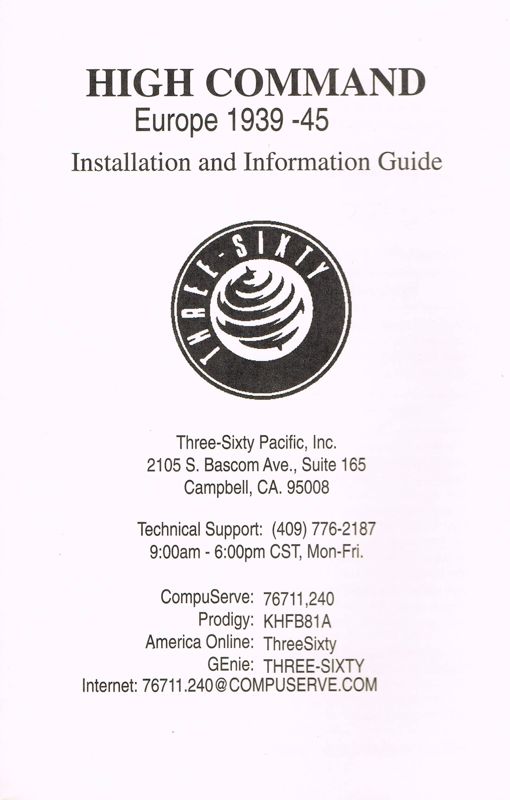 High Command: Europe 1939-'45 cover or packaging material - MobyGames