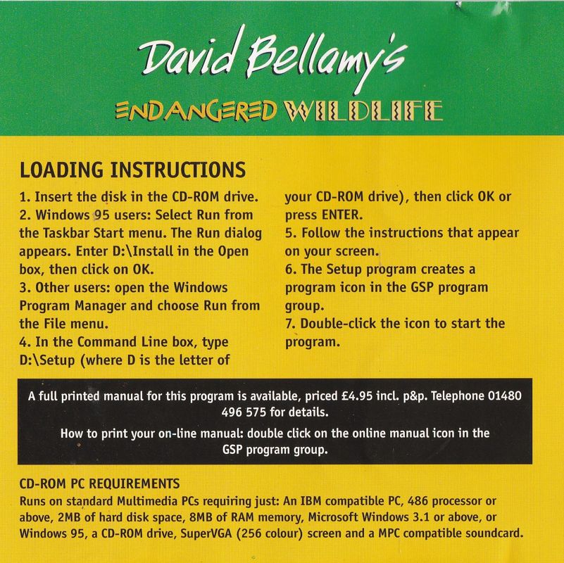 David Bellamy's Endangered Wildlife cover or packaging material - MobyGames