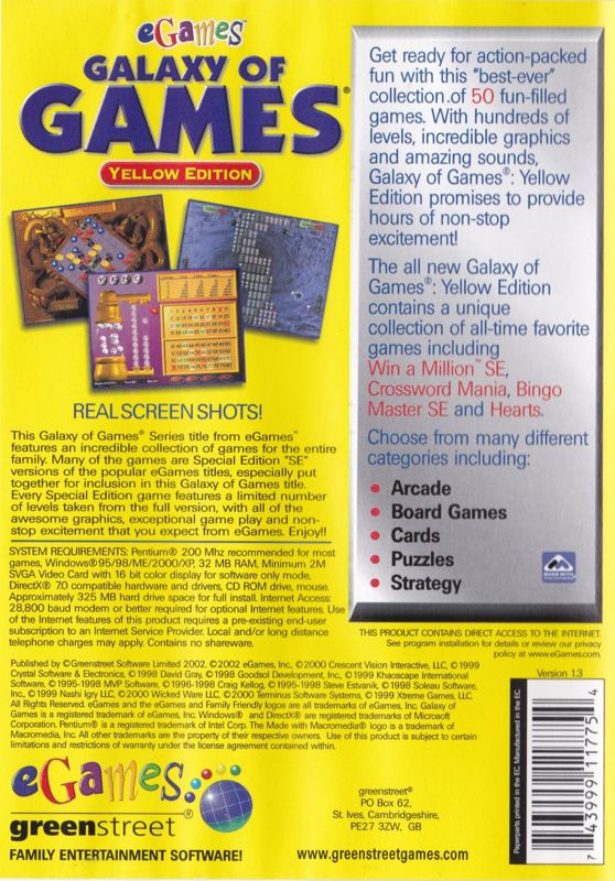 Galaxy of Games: Yellow Edition cover or packaging material - MobyGames