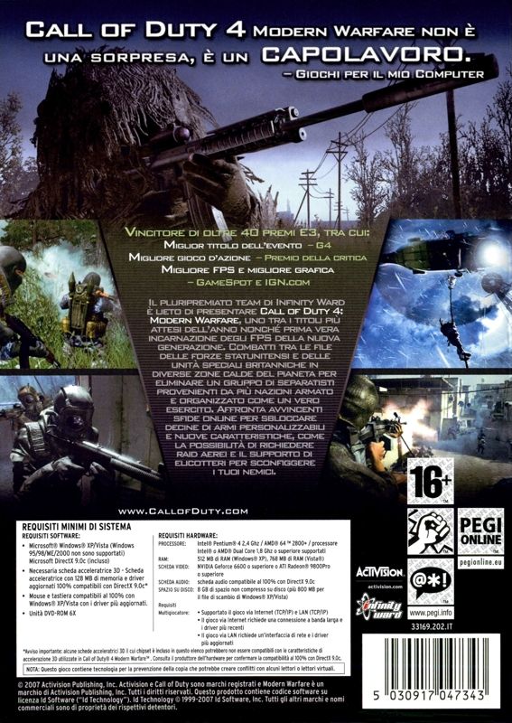 Call of Duty 4: Modern Warfare cover or packaging material - MobyGames