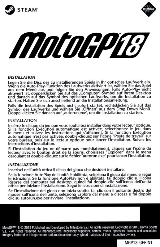 MotoGP 18 cover or packaging material - MobyGames