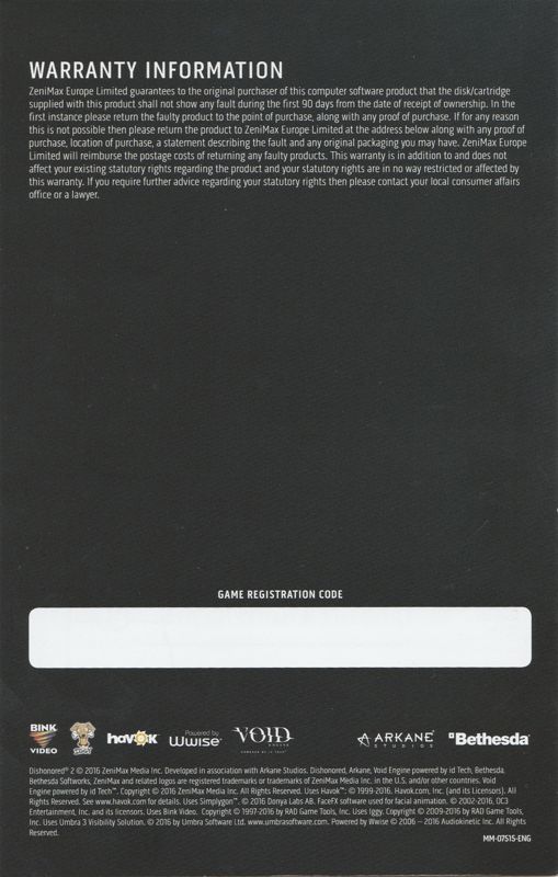 Dishonored 2 (Collector's Edition) cover or packaging material - MobyGames