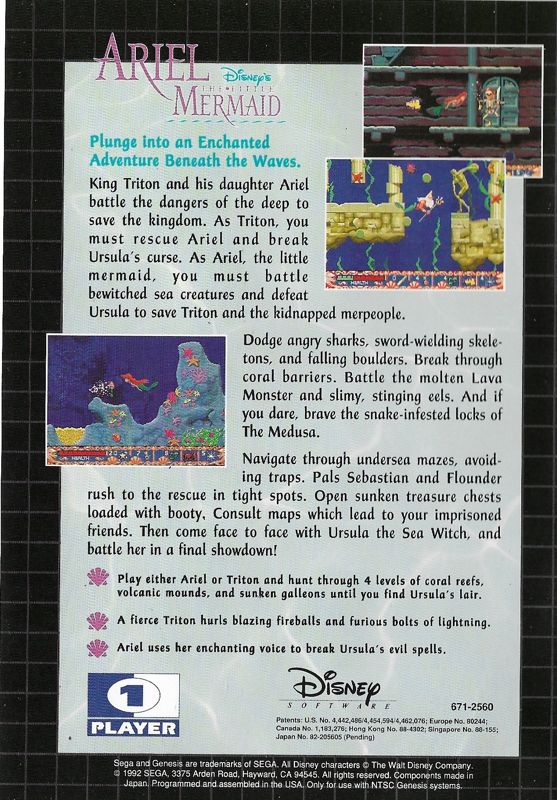 Disney's Ariel the Little Mermaid cover or packaging material - MobyGames