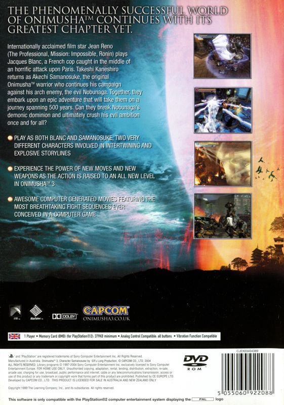 Onimusha 3: Demon Siege cover or packaging material - MobyGames