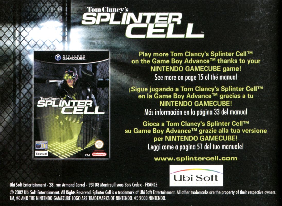Tom Clancy's Splinter Cell cover or packaging material - MobyGames