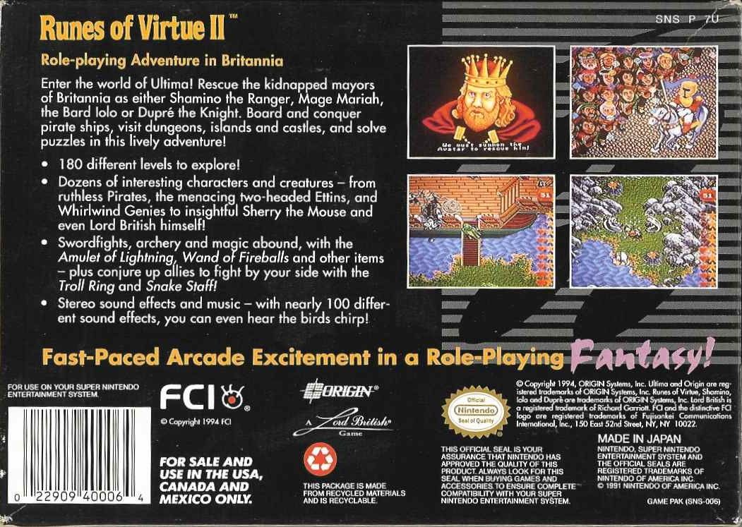 Ultima: Runes of Virtue II cover or packaging material - MobyGames