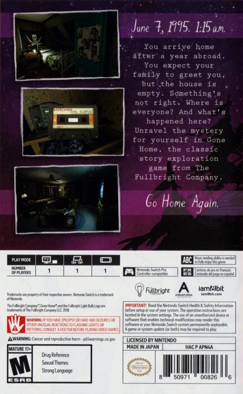 Gone Home cover or packaging material - MobyGames