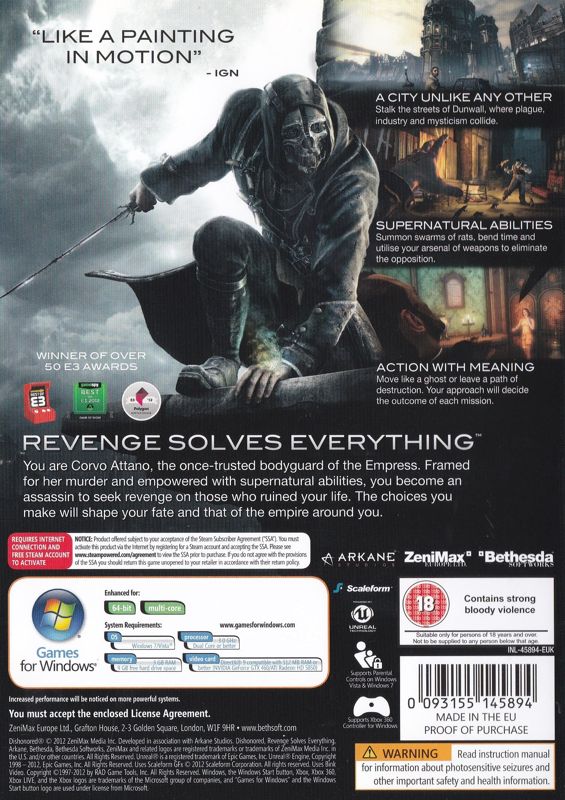 Dishonored cover or packaging material - MobyGames