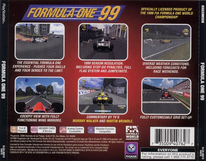 Formula One 99 cover or packaging material - MobyGames