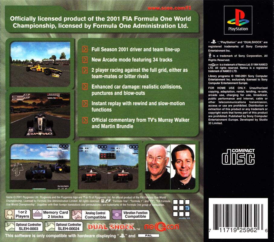 Formula One 2001 cover or packaging material - MobyGames