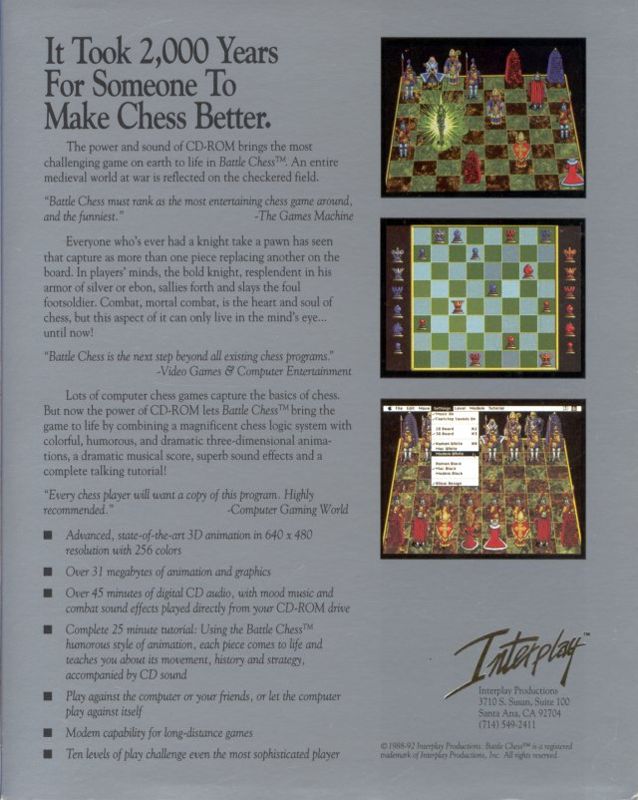 Battle Chess: Enhanced CD-ROM cover or packaging material - MobyGames