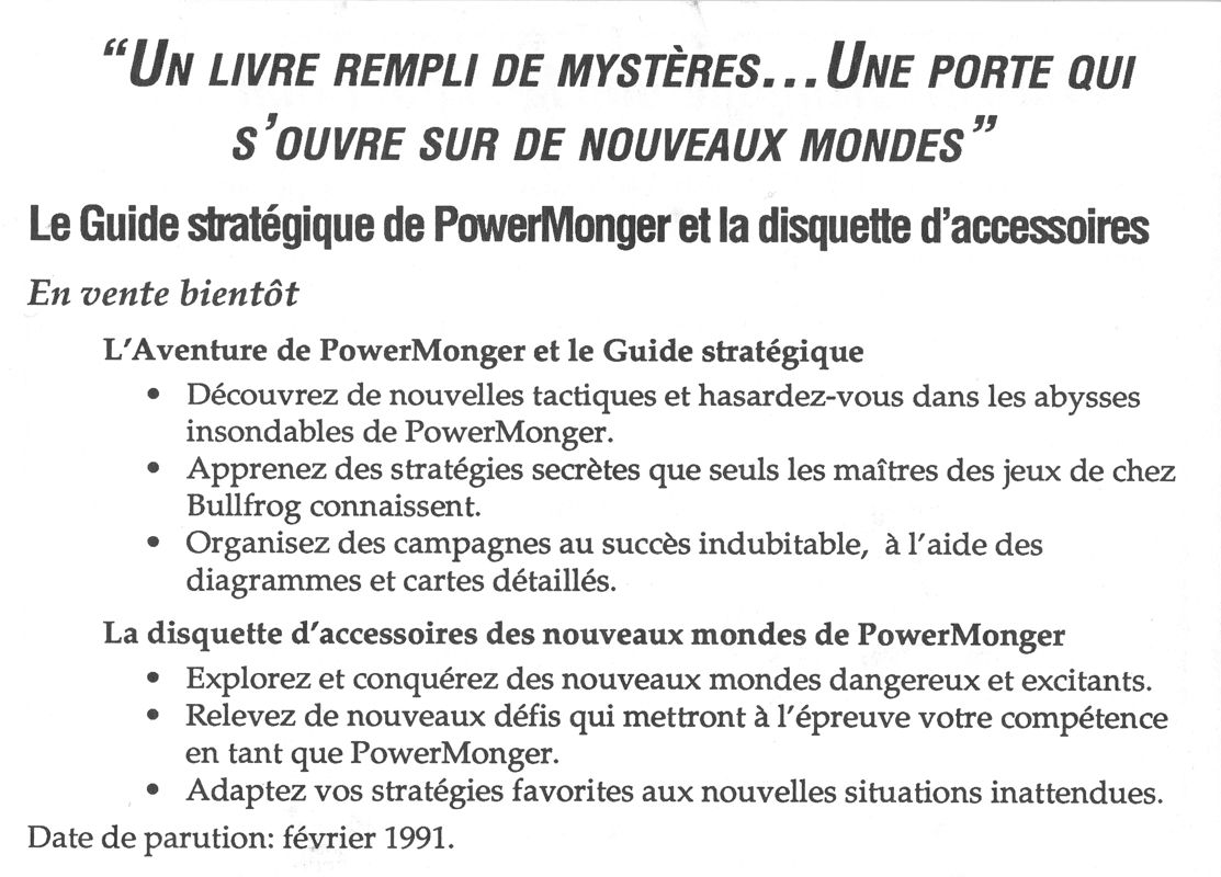 PowerMonger cover or packaging material - MobyGames