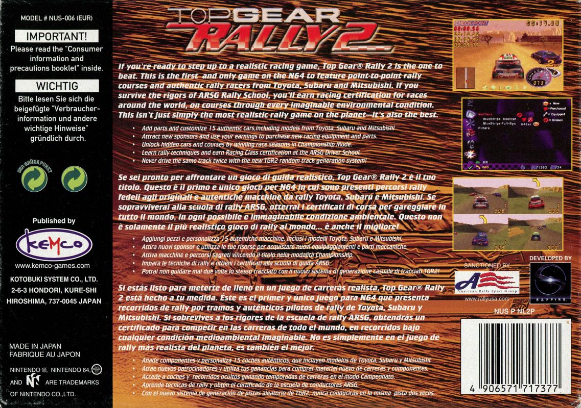 Top Gear Rally 2 cover or packaging material - MobyGames