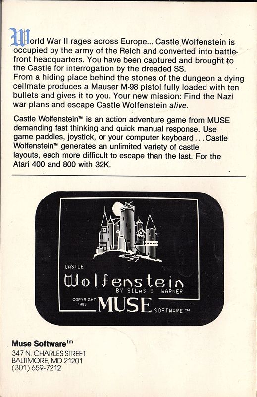Castle Wolfenstein cover or packaging material - MobyGames