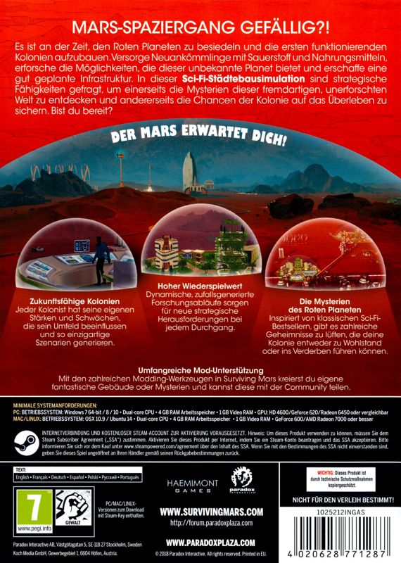 Surviving Mars cover or packaging material - MobyGames