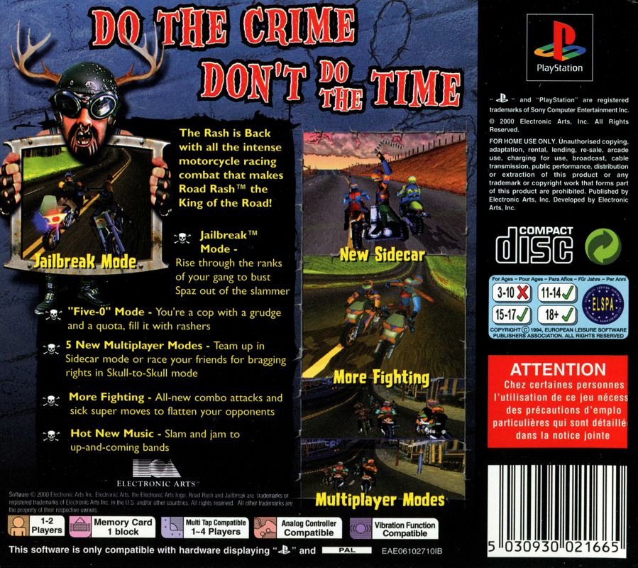 Road Rash: Jailbreak cover or packaging material - MobyGames