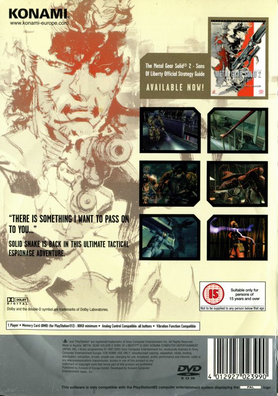 Metal Gear Solid 2: Sons of Liberty cover or packaging material - MobyGames