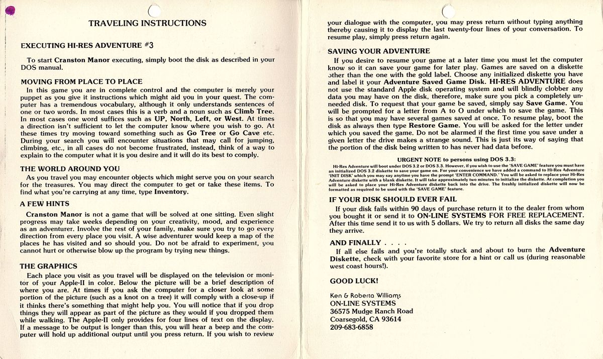 Hi-Res Adventure #3: Cranston Manor cover or packaging material - MobyGames