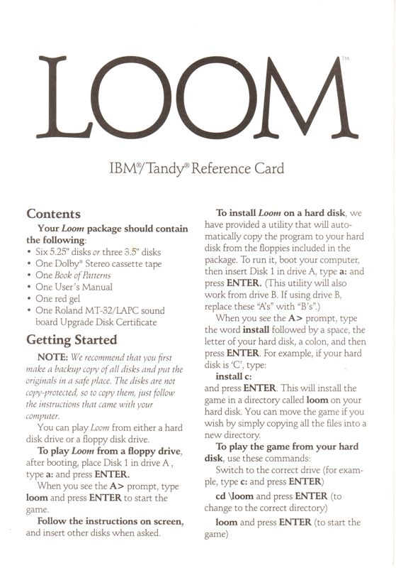 Loom cover or packaging material - MobyGames