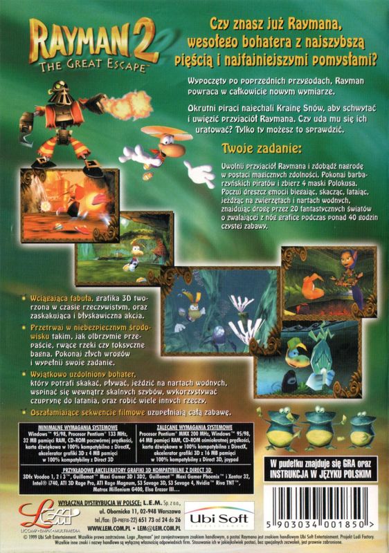 Rayman 2: The Great Escape cover or packaging material - MobyGames