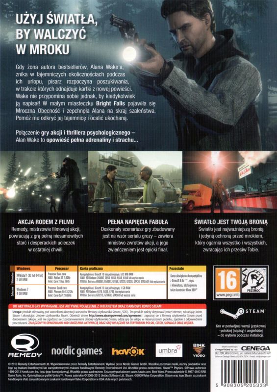Alan Wake cover or packaging material - MobyGames