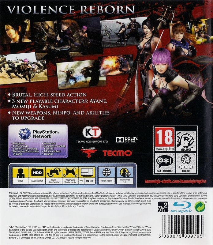Ninja Gaiden 3: Razor's Edge cover or packaging material - MobyGames