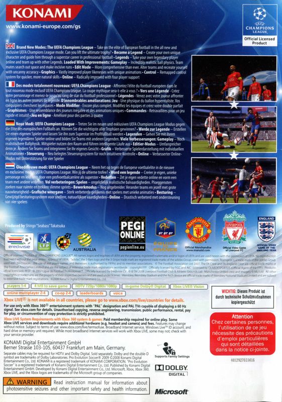 PES 2009: Pro Evolution Soccer cover or packaging material - MobyGames