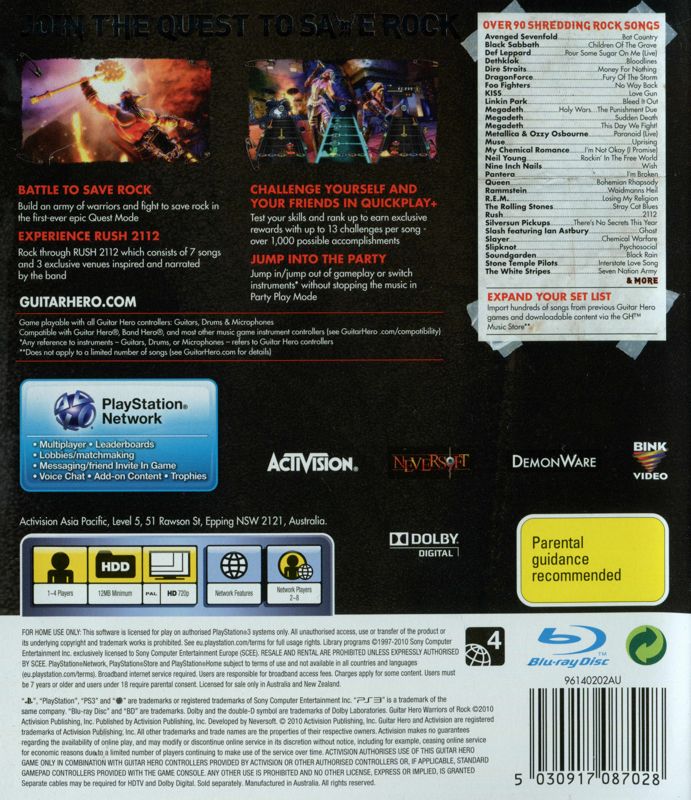 Guitar Hero: Warriors of Rock cover or packaging material - MobyGames