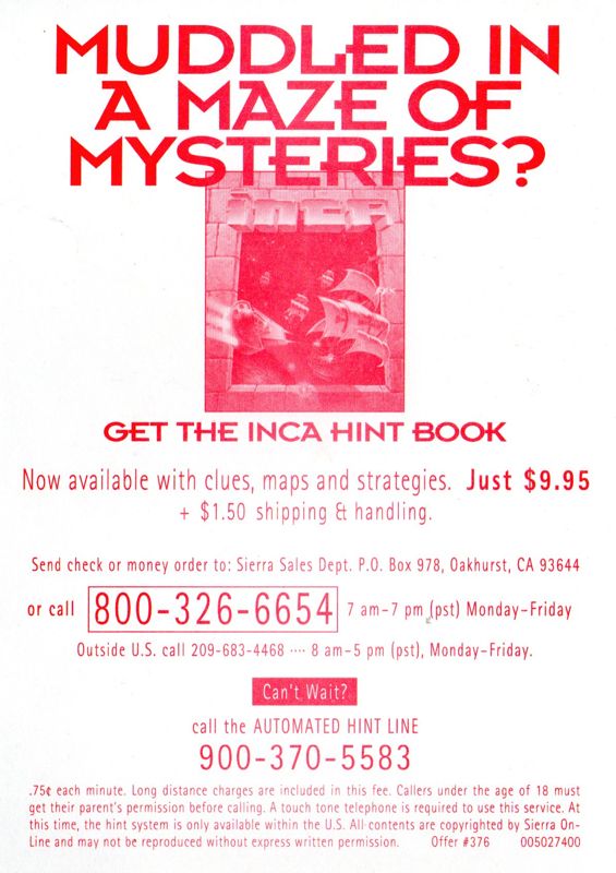 Inca cover or packaging material - MobyGames