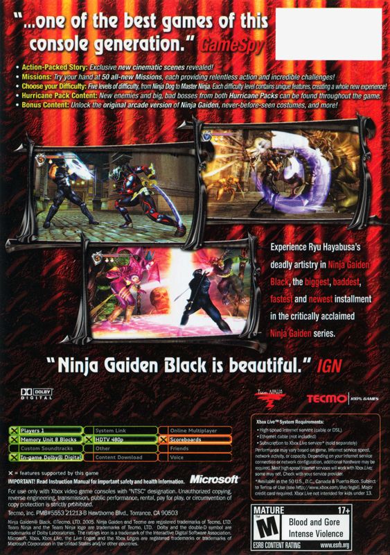 Ninja Gaiden Black cover or packaging material - MobyGames