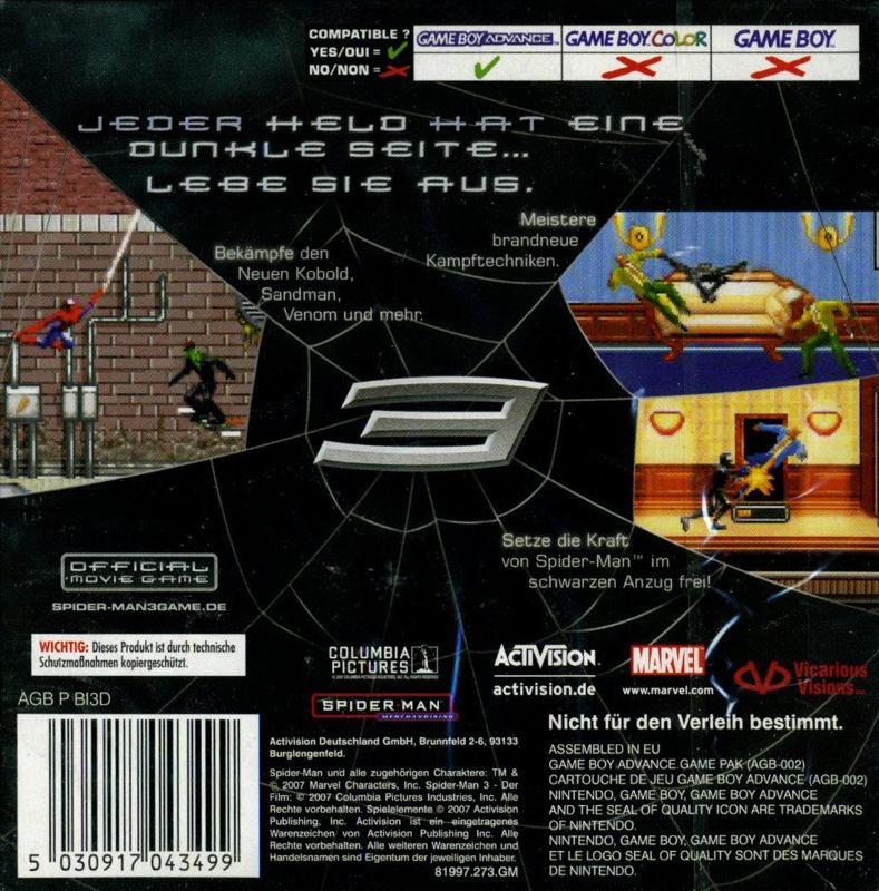 Spider-Man 3 cover or packaging material - MobyGames