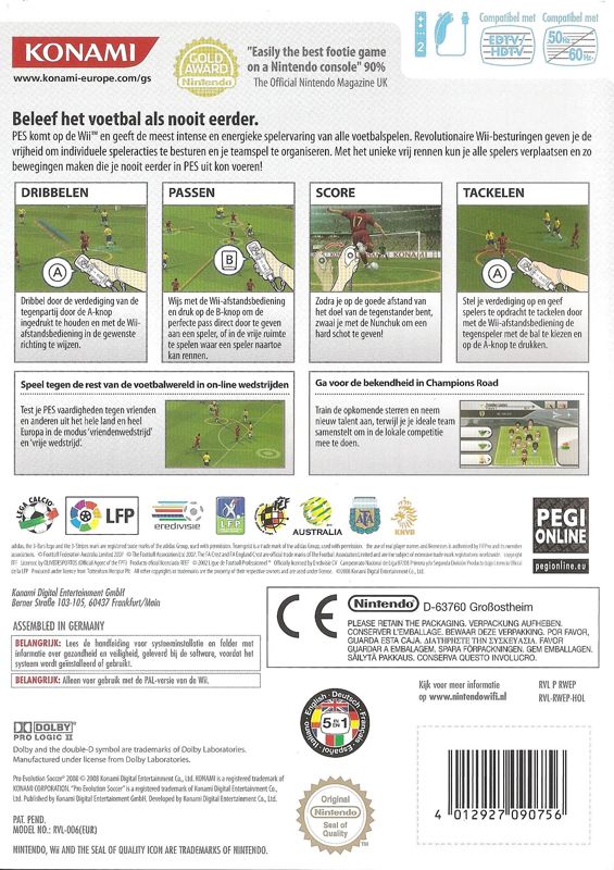 PES 2008: Pro Evolution Soccer cover or packaging material - MobyGames