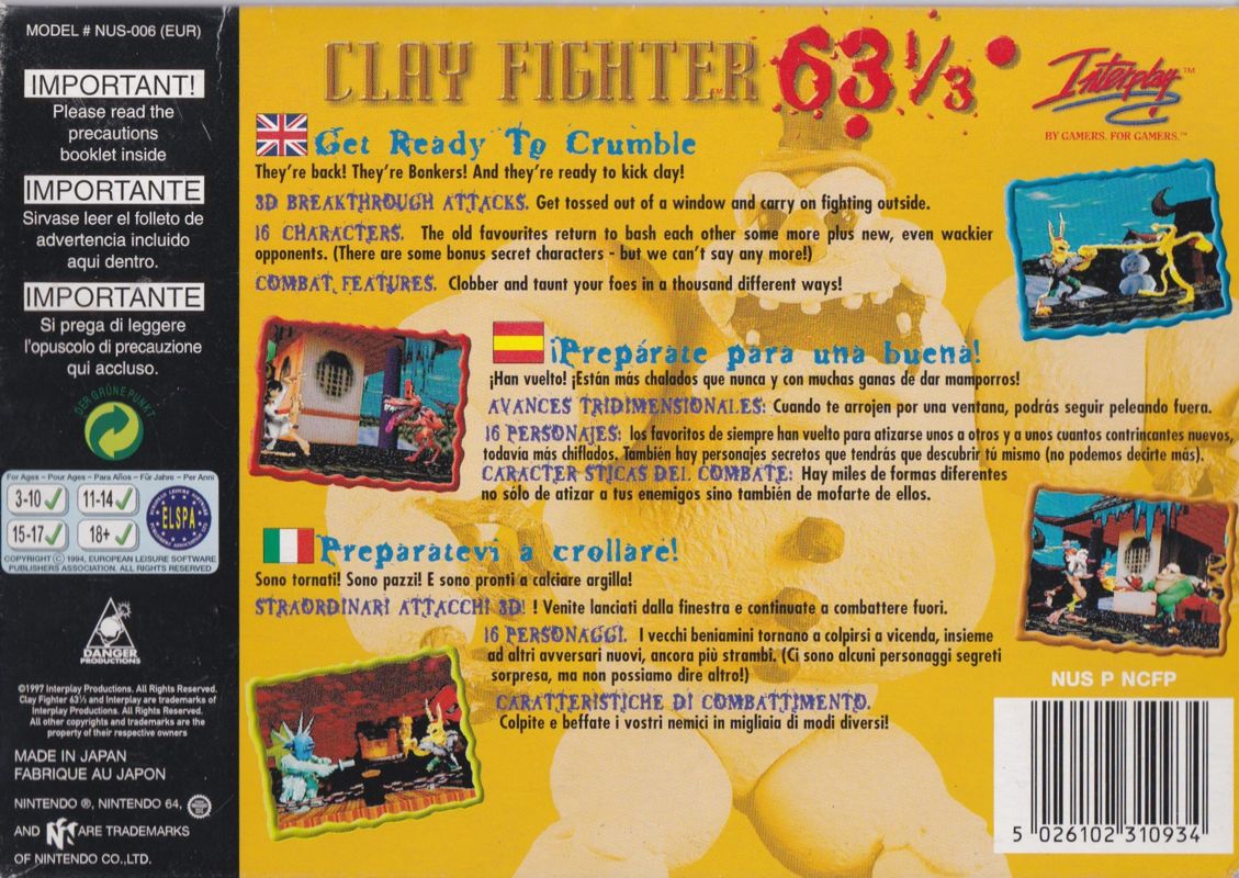 Clay Fighter 63 1/3 cover or packaging material - MobyGames