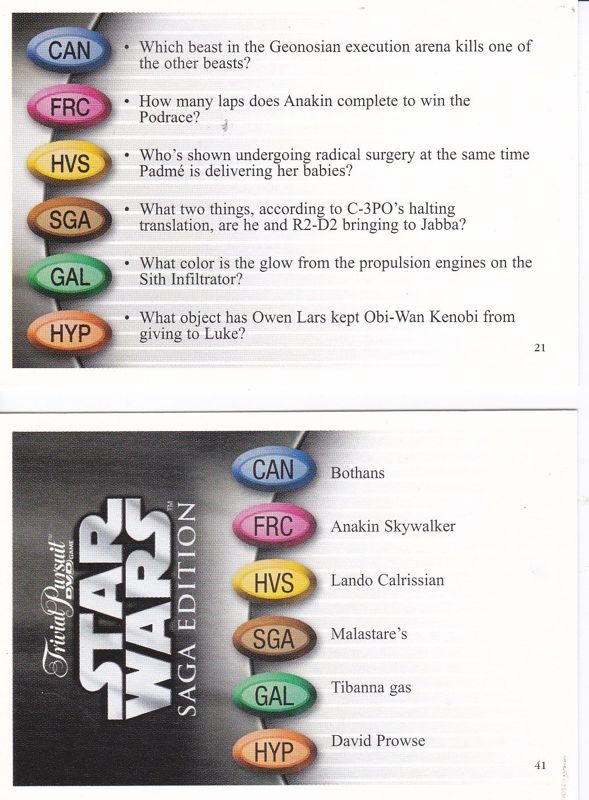 Trivial Pursuit DVD Game: Star Wars Saga Edition cover or packaging ...