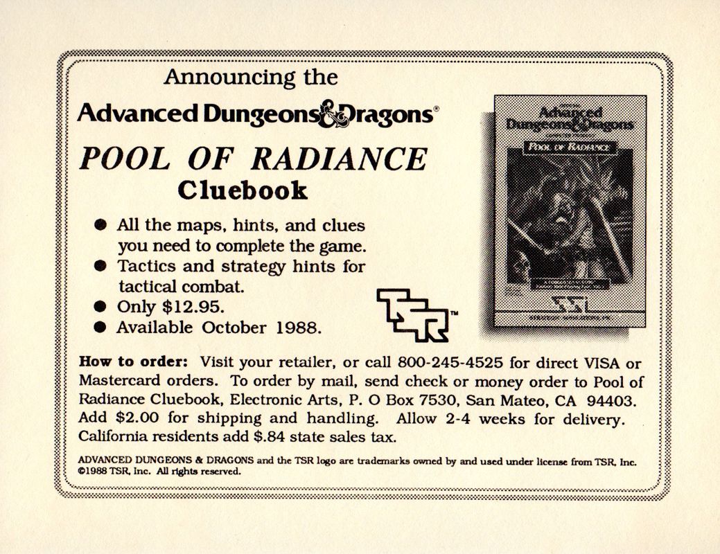 Pool of Radiance cover or packaging material - MobyGames