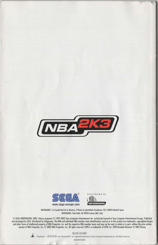 NBA 2K3 cover or packaging material - MobyGames
