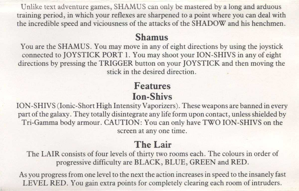 Shamus cover or packaging material - MobyGames