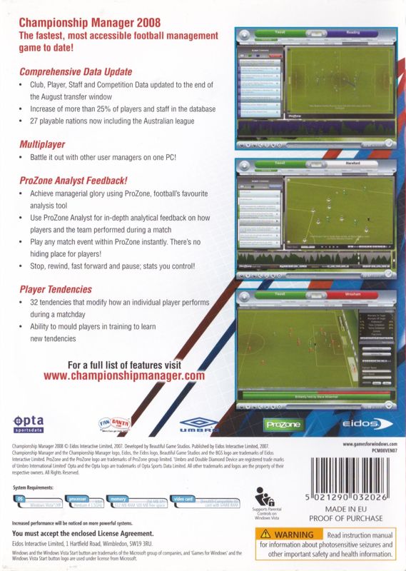 Championship Manager 2008 cover or packaging material - MobyGames