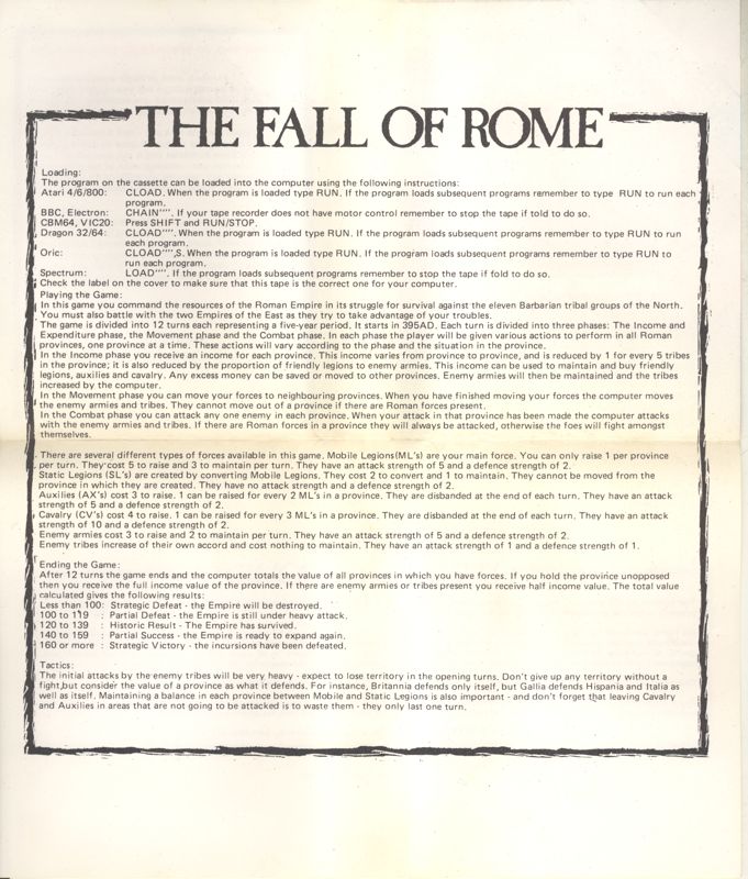 The Fall of Rome cover or packaging material - MobyGames