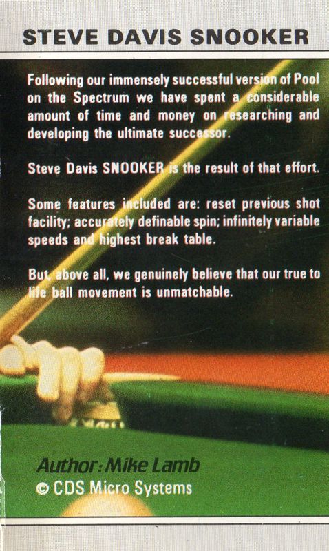 Steve Davis Snooker cover or packaging material - MobyGames