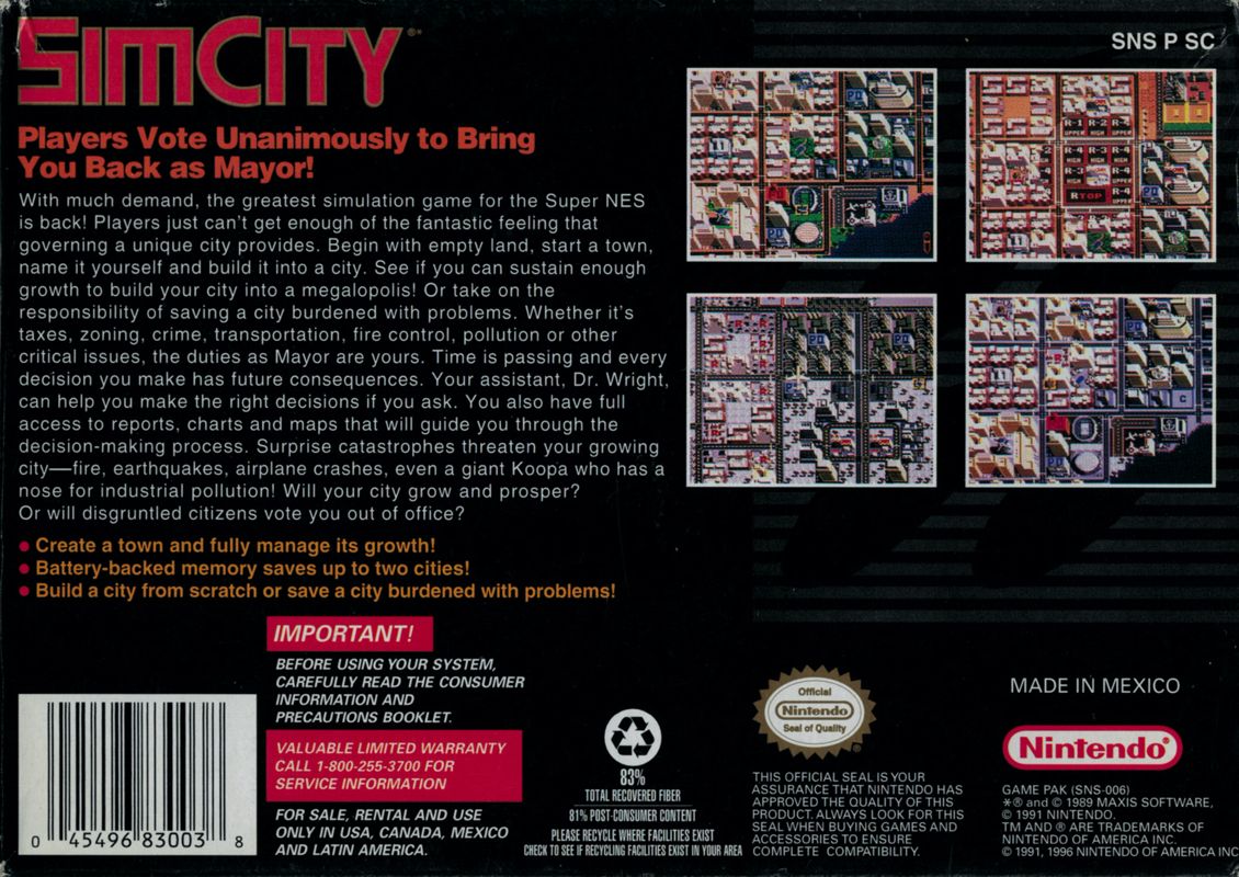 SimCity cover or packaging material - MobyGames