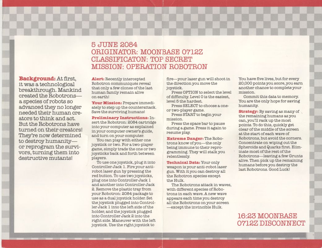 Robotron: 2084 cover or packaging material - MobyGames