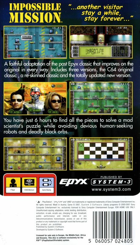 Impossible Mission cover or packaging material - MobyGames
