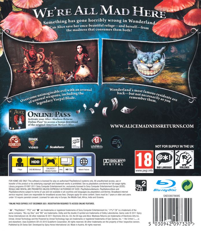 Alice: Madness Returns cover or packaging material - MobyGames