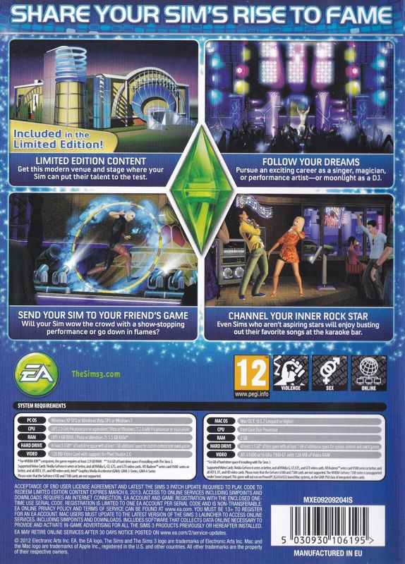The Sims 3: Showtime (Limited Edition) cover or packaging material - MobyGames